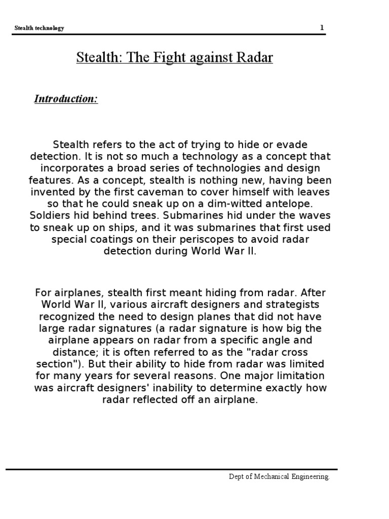Electromagnetic Stealth (Seminar1st Sem) | PDF | Radar | Plasma (Physics)