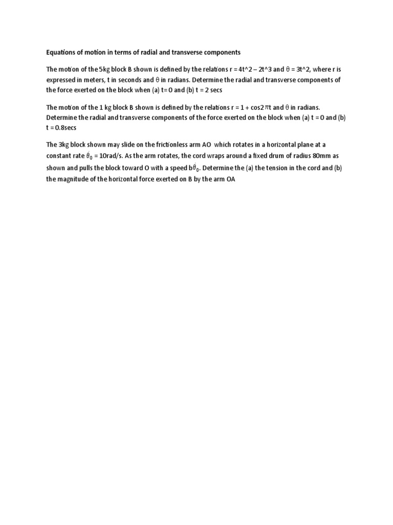Equations of Motion in Terms of Radial and Transverse Components | PDF