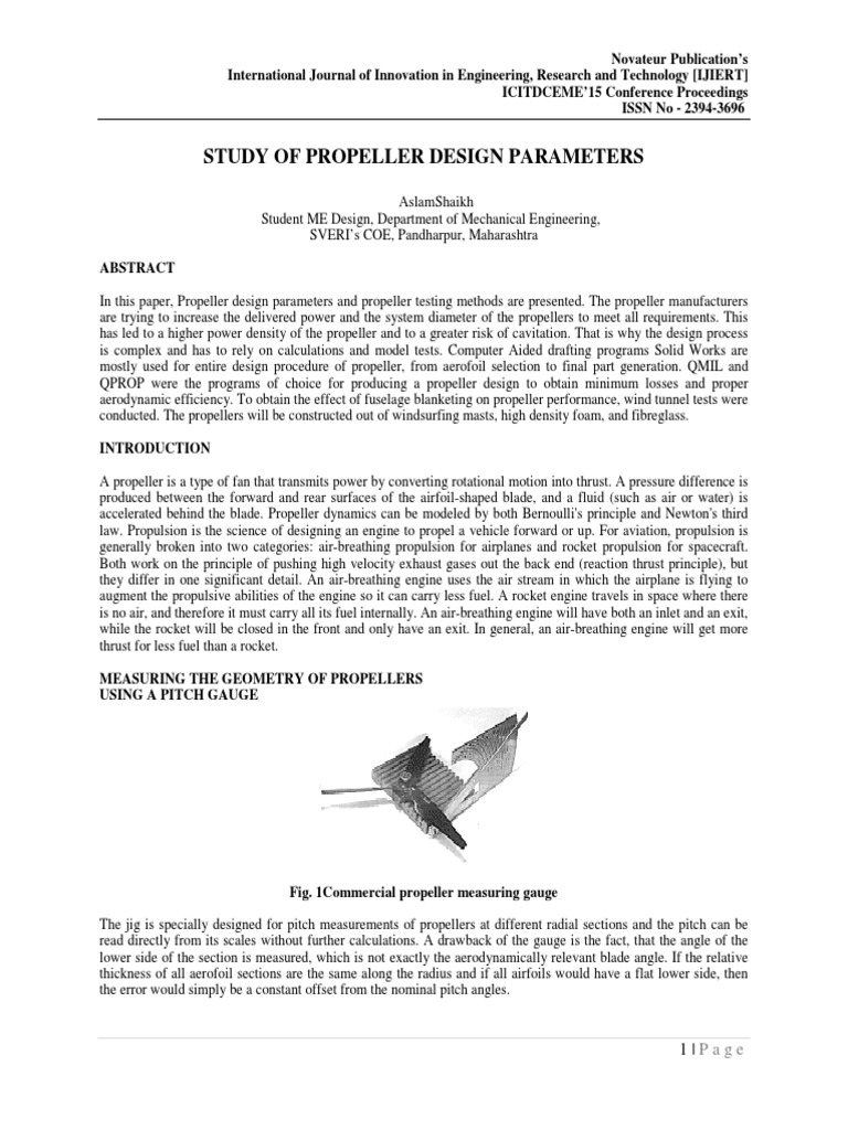 Study of Propeller Design Parameters | PDF | Propeller | Spacecraft ...