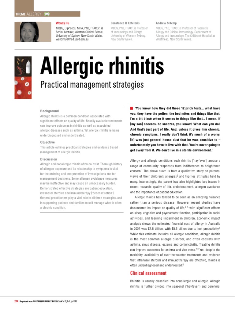 Allergic Rhinitis: Practical Management Strategies | PDF | Allergy ...