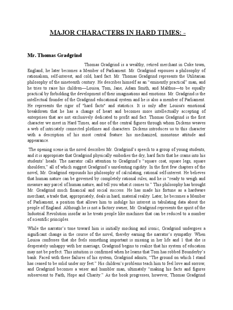 Major Characters in Hard Times: - : Mr. Thomas Gradgrind | PDF