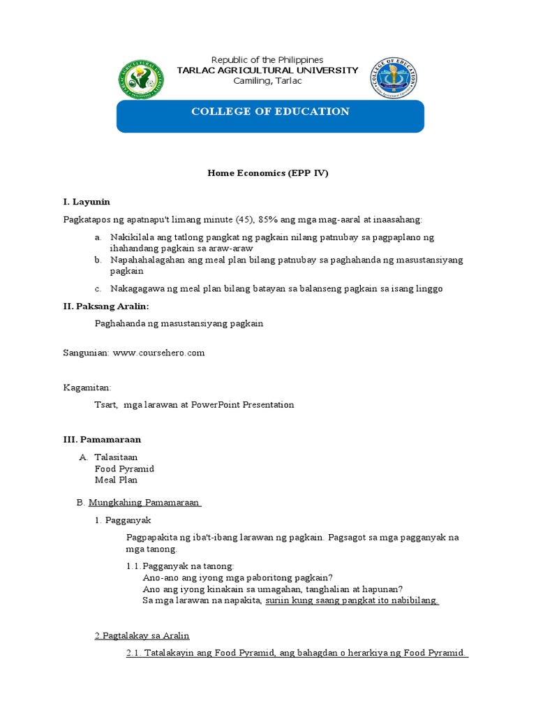 Lesson Plan in Home Economics EPPIV | PDF