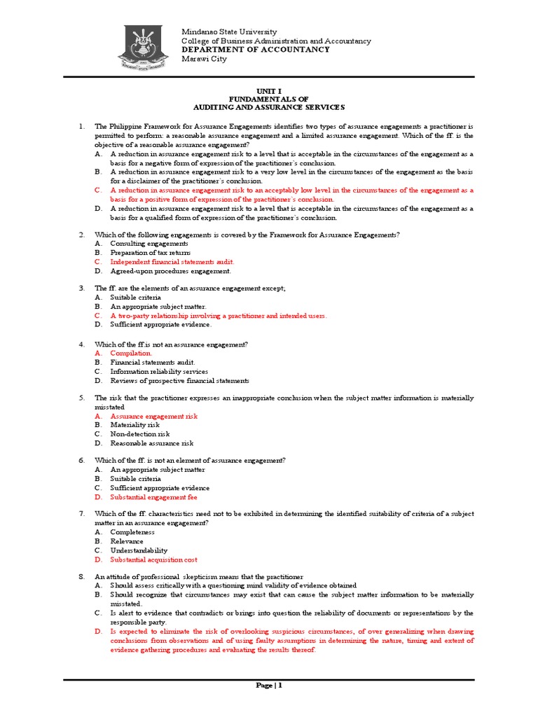 Unit 1 - Fundamentals of Auditing and Assurance Services | PDF ...