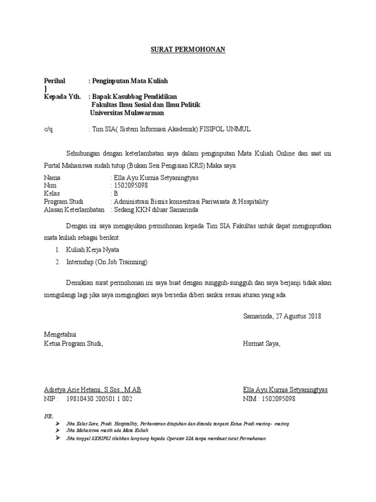 146 Surat Permohonan Keterlambatan Krs | PDF