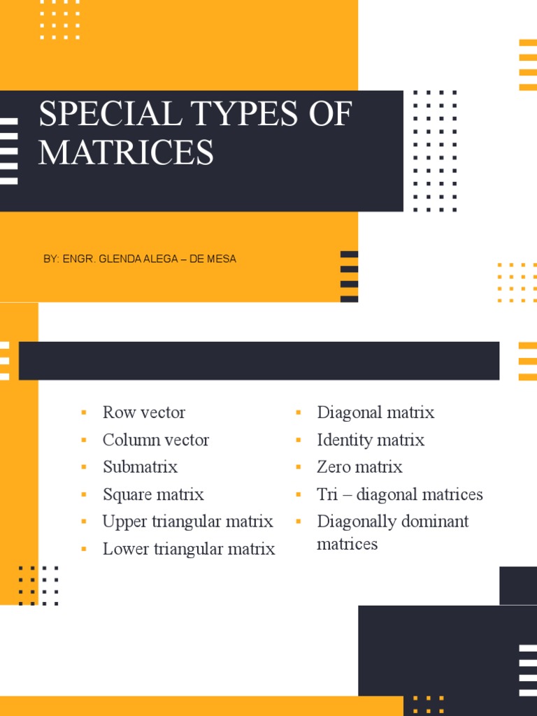 Special Types of Matrices: By: Engr. Glenda Alega - de Mesa | PDF ...