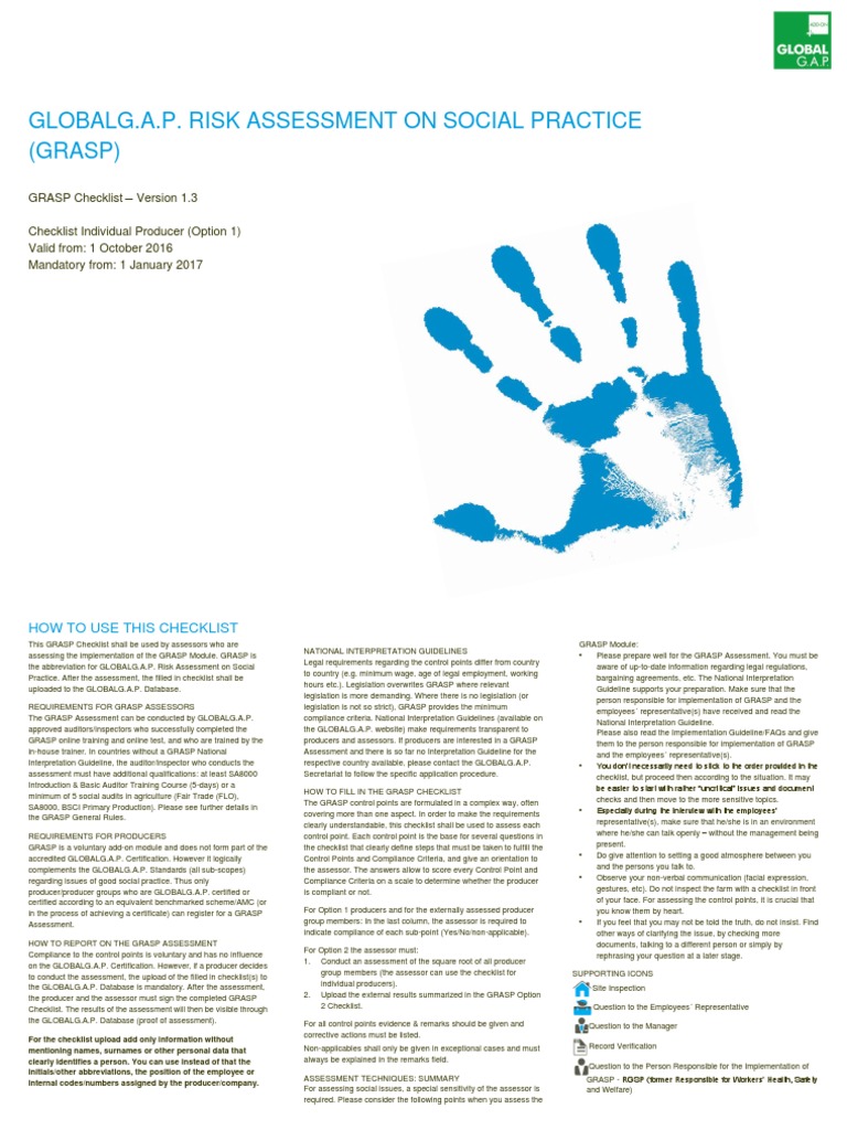 Globalg.A.P. Risk Assessment On Social Practice (Grasp) | PDF ...