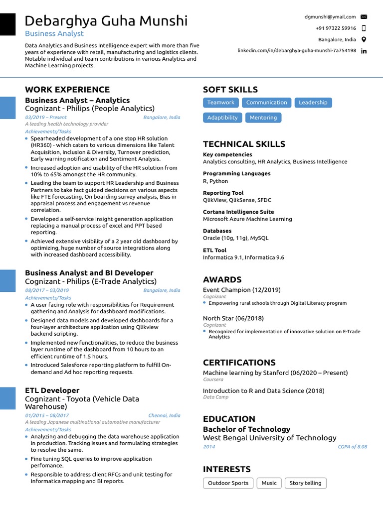 Debarghya Guha Munshi: Work Experience Soft Skills | PDF | Analytics | Business Intelligence