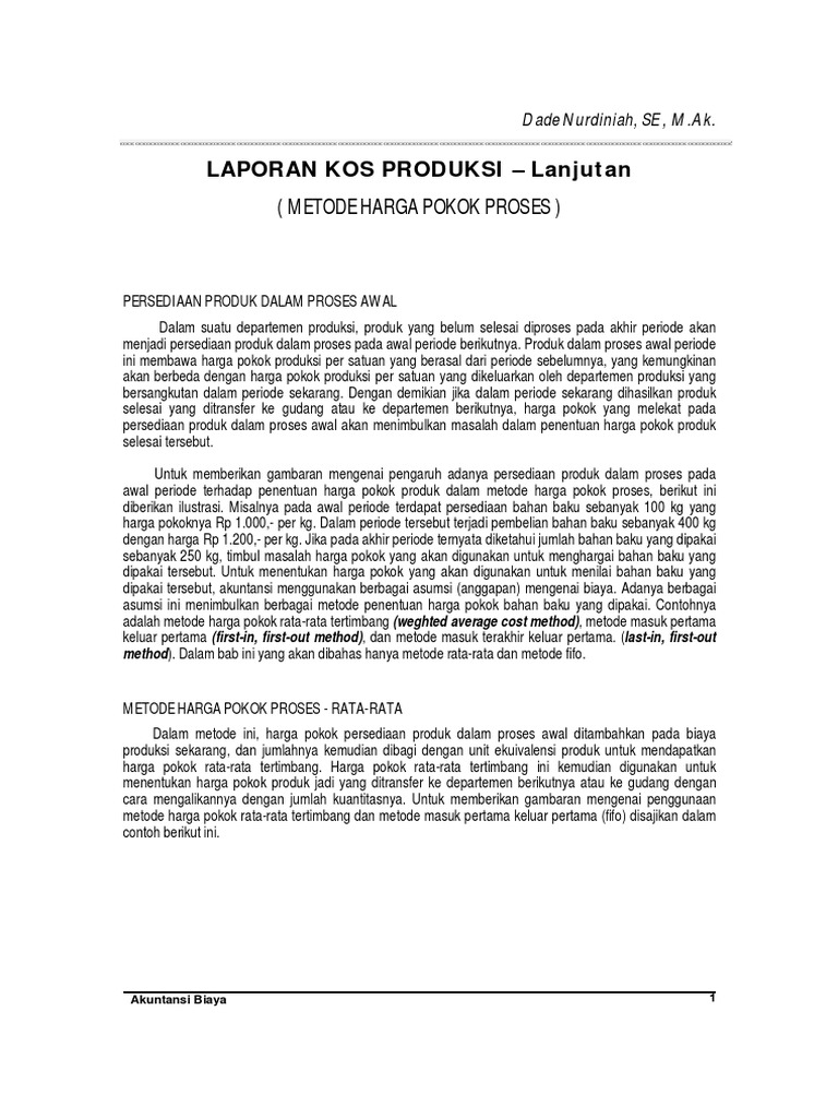 LAPORAN KOS PRODUKSI Lanjutan PDF | PDF
