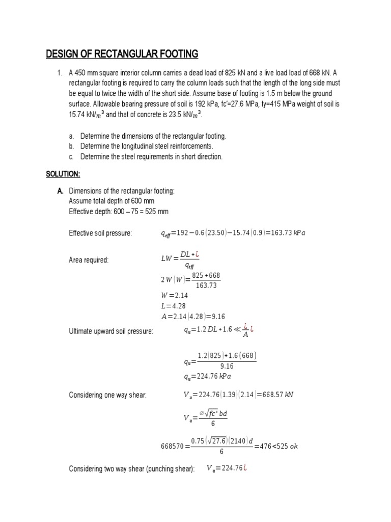 Design of Rectangular Footing | PDF | Bending | Pressure