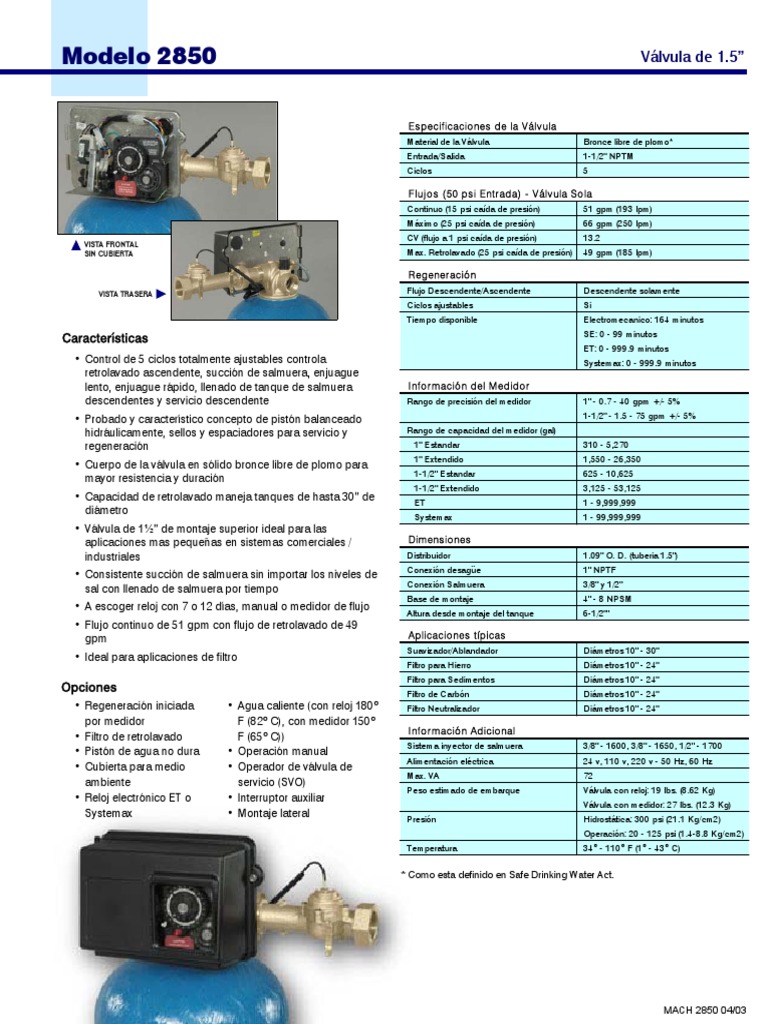 Fleck 2850 Spec Sheet Español | PDF | Naturaleza