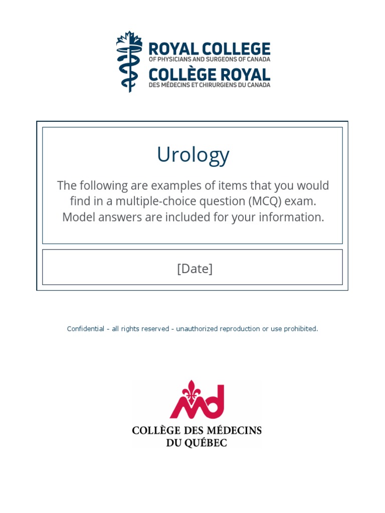 Urology Sample MCQ Exam e | PDF | Multiple Choice | Urinary Incontinence