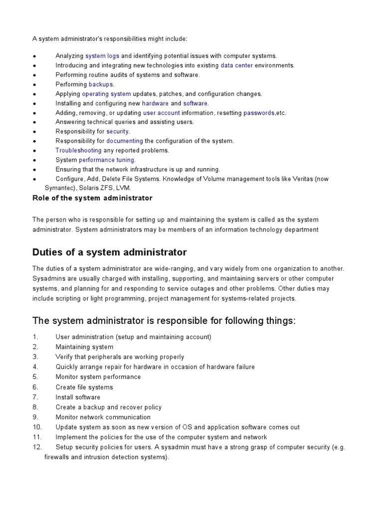 Role of The System Administrator | PDF | System Administrator ...