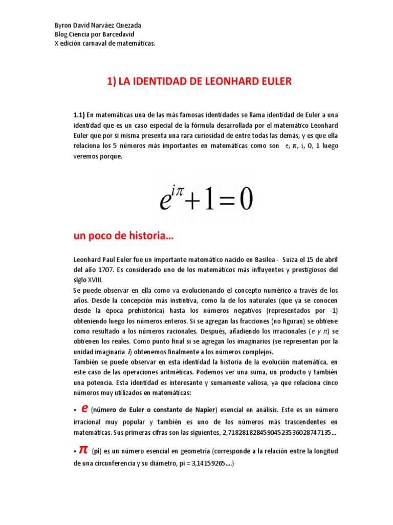 La Identidad de Euler | PDF | Números | Logaritmo