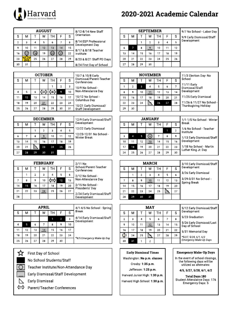 2020 2021 Harvard CUSD 50 Academic Calendar English and Spanish | PDF