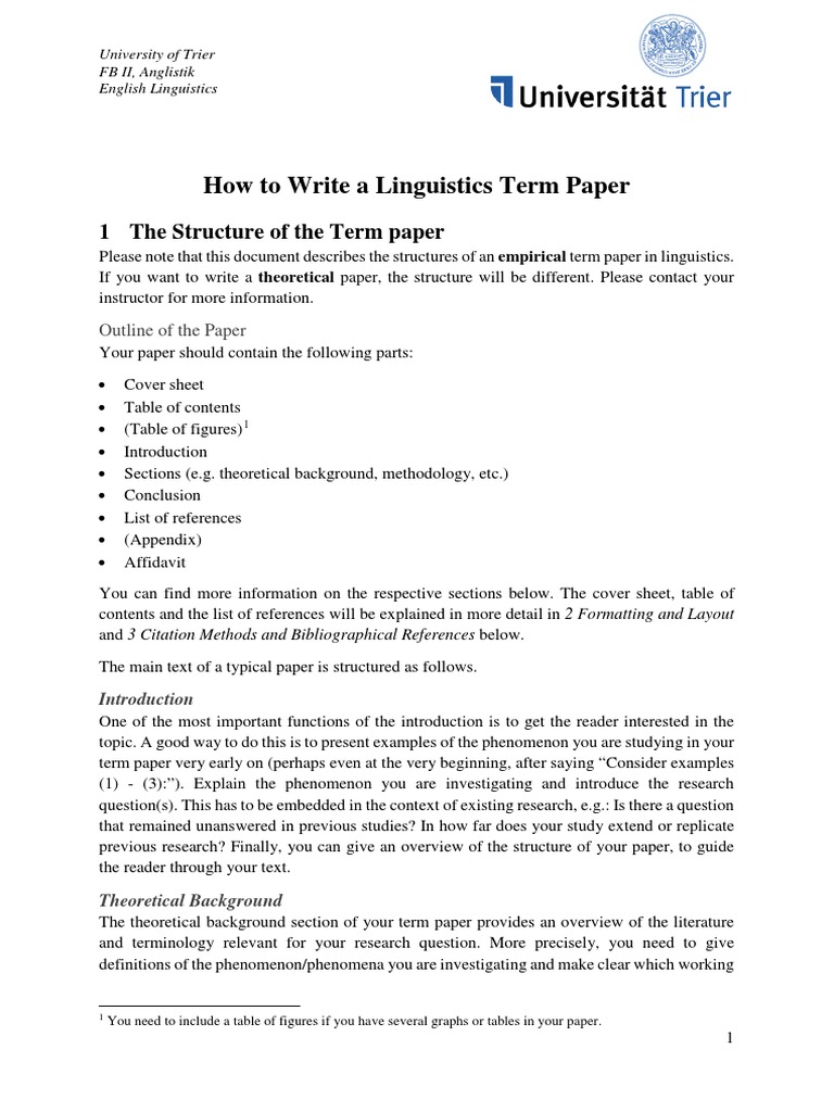 A Guide to Writing an Empirical Linguistics Term Paper: Structure ...