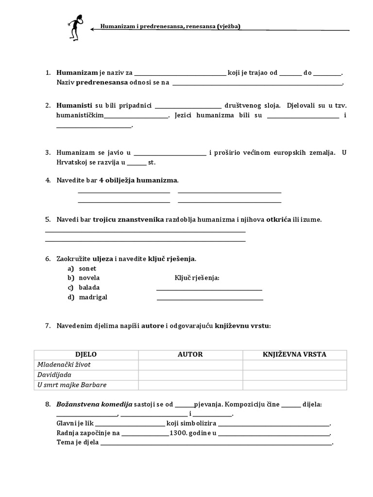 Humanizam I Renesansa - Zadatci Za Vjezbu PDF | PDF