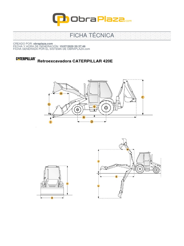 Ficha Técnica: Retroexcavadora CATERPILLAR 420E | PDF | Coche | Vehículos