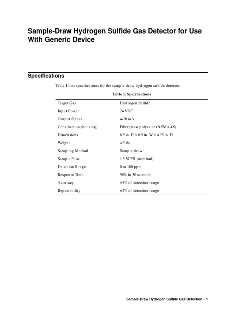 Sample-Draw Hydrogen Sulfide Gas Detector For Use With Generic Device ...