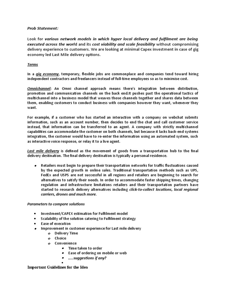 Prob Statement:: Important Guidelines For The Idea | PDF | Last Mile | Retail