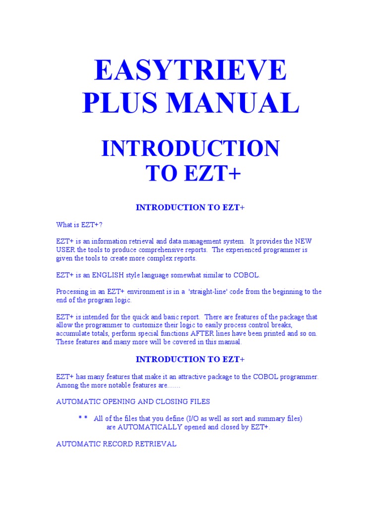 Easytrieve Plus Manual: To Ezt+ | PDF | Computer Program | Programming