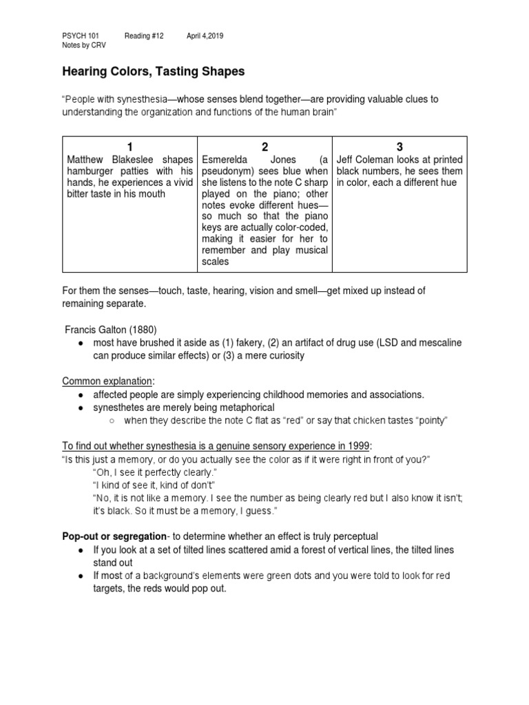 Hearing Colors, Tasting Shapes | PDF | Color | Experimental Psychology