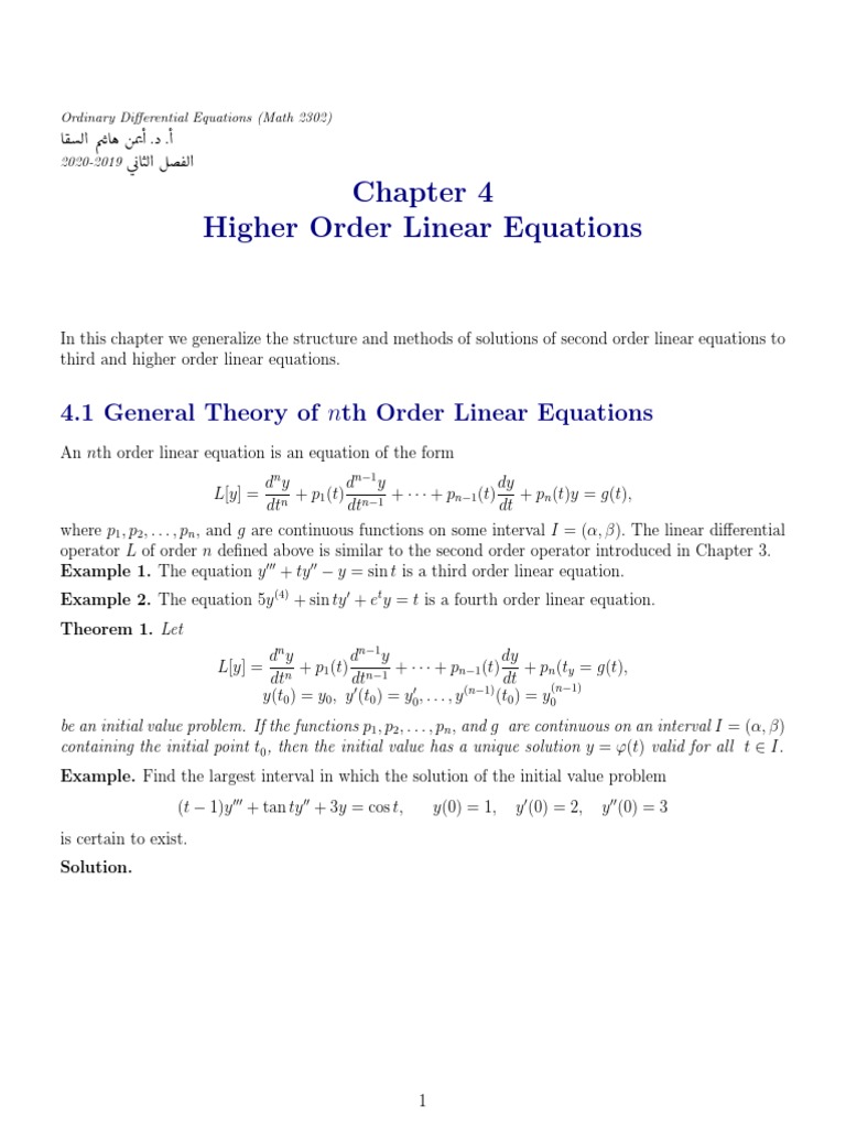 ODE nth order linear equations | PDF | Polynomial | Zero Of A Function