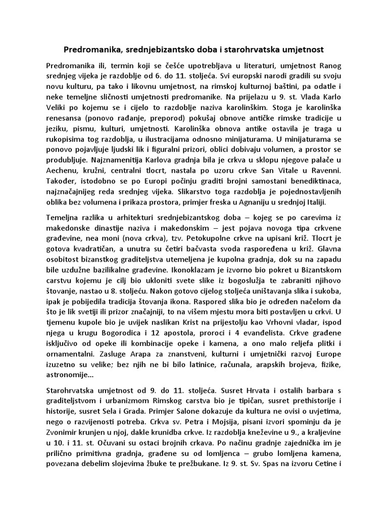 Predromanika, Srednjebizantsko Doba I Starohrvatska Umjetnost | PDF