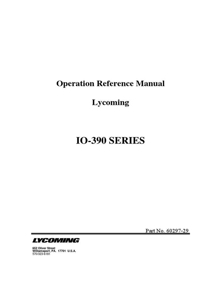 Io-390 Series: Operation Reference Manual Lycoming | PDF | Carburetor ...