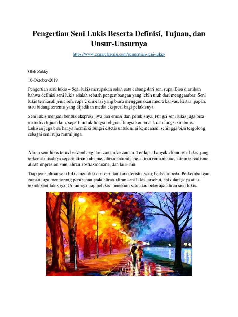 Pengertian Seni Lukis Beserta Definisi, Tujuan, Dan Unsur-Unsurnya | PDF