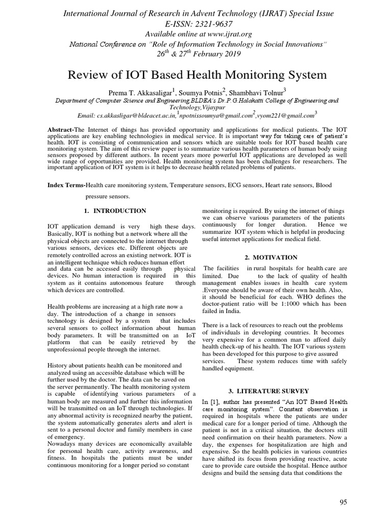 Review of IOT Based Health Monitoring System | PDF | Monitoring ...