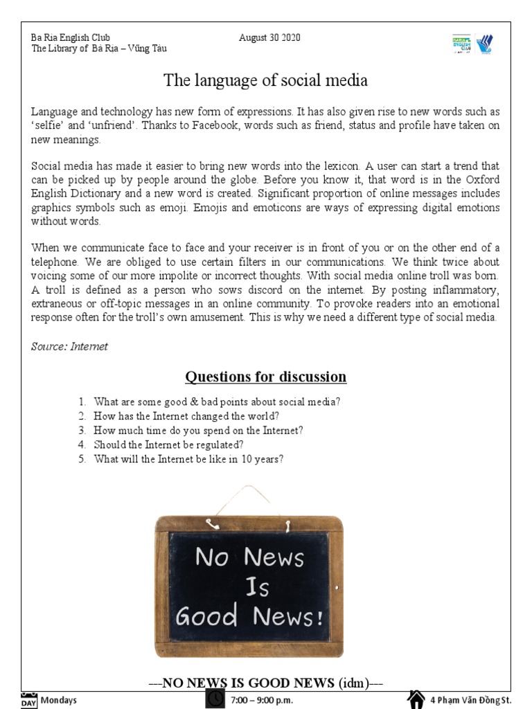 The Language of Social Media: Questions For Discussion | PDF | Internet ...