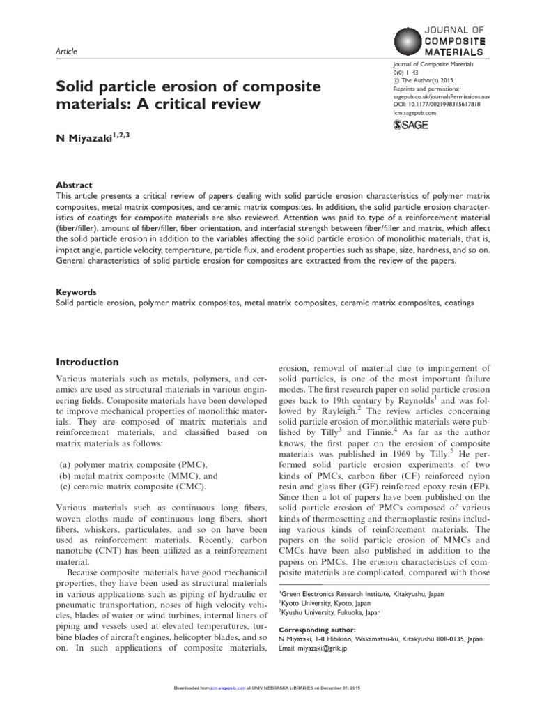 Solid Particle Erosion of Composite Materials: A Critical Review | PDF ...