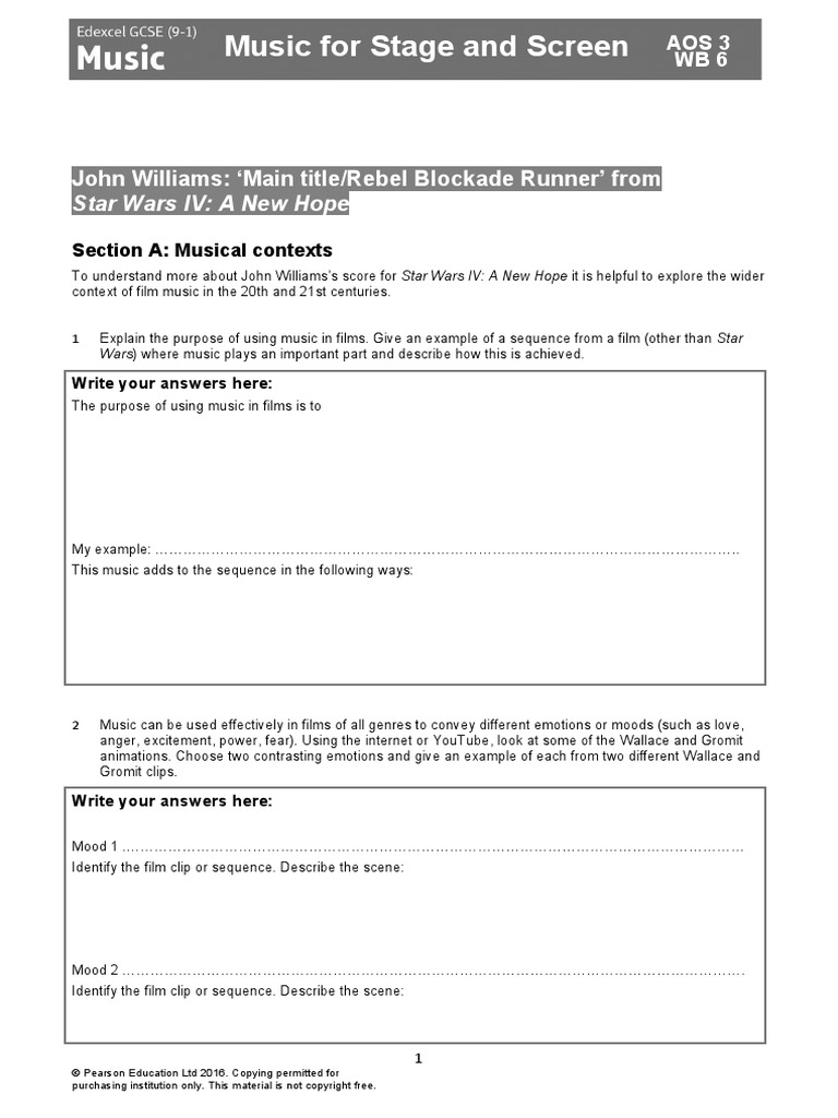 Star Wars Worksheet - Edexcel Music | PDF | Classical Music ...