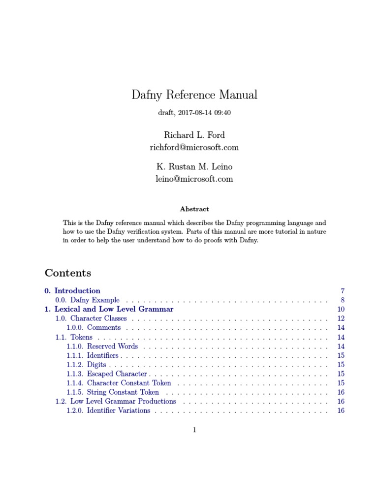 Dafny Reference Manual: Richard L. Ford K. Rustan M. Leino | PDF ...