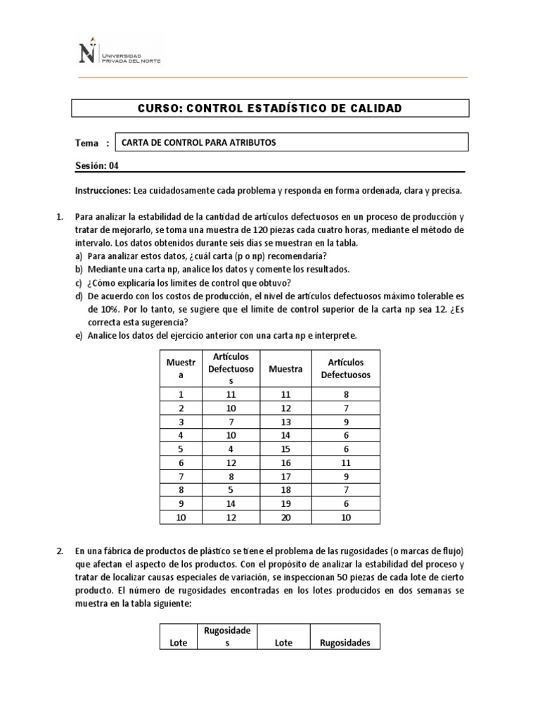 Ejercicios de Cartas de Control de Atributos | PDF