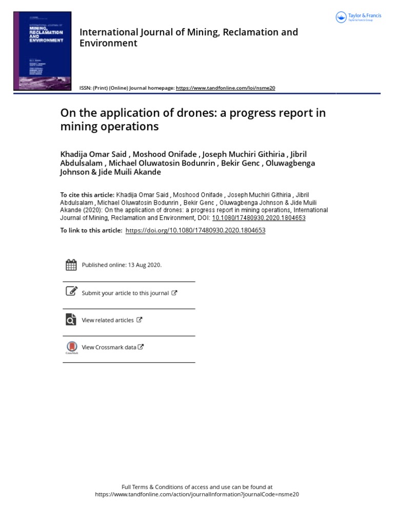 On The Application of Drones A Progress Report in Mining Operations ...