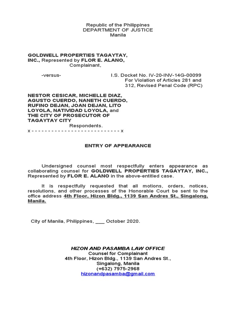 Notice of Entry of Appearance | PDF