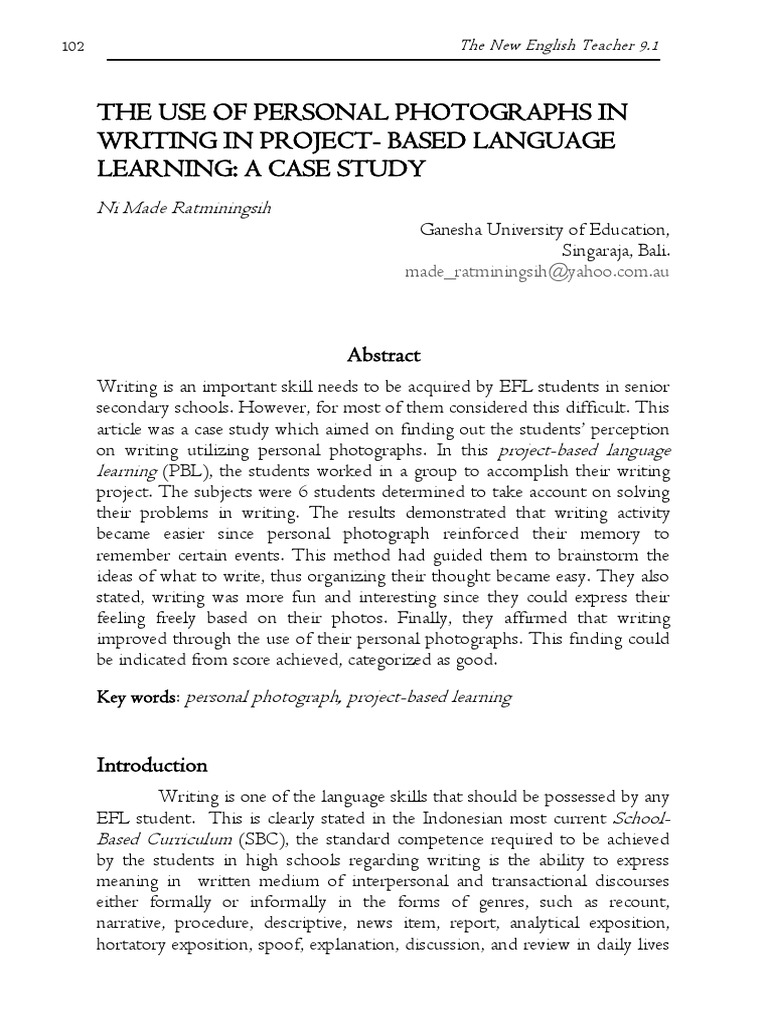 The Use of Personal Photographs in Writing in Project-Based Language Learning: A Case Study ...