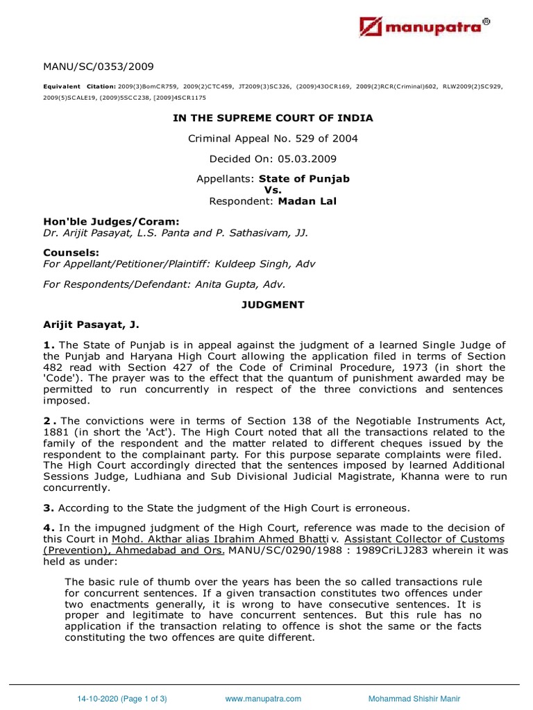 Dr. Arijit Pasayat, L.S. Panta and P. Sathasivam, JJ.: 2009 (5) SC ...