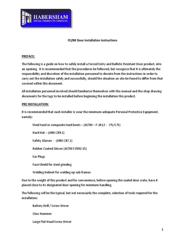 FE - FEBR Door Installation Instructions - 03-29-19 r1 | PDF | Door | Screw