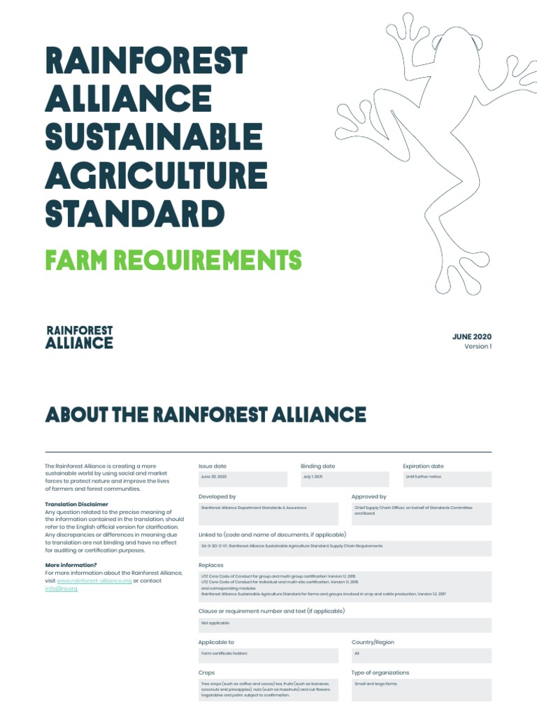 2020 Rainforest Alliance Farm Standards | PDF | Sustainable Agriculture ...