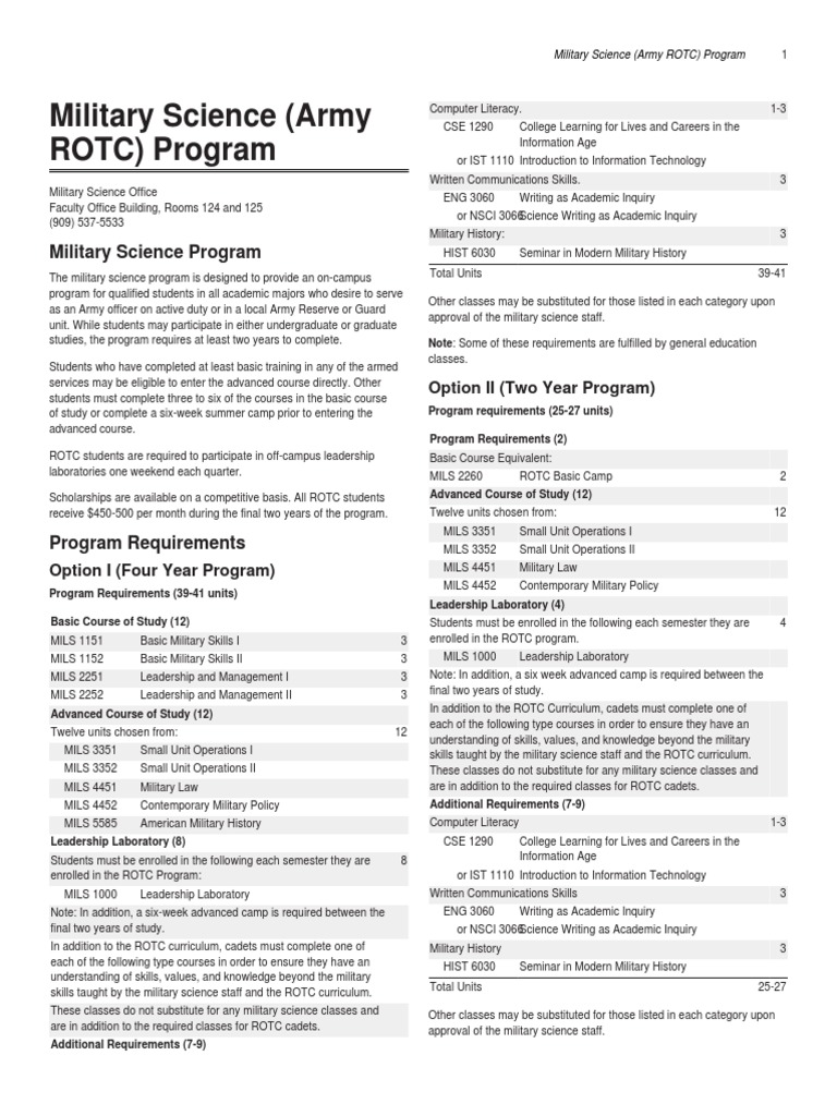 An Overview of the Military Science Program Requirements and Course ...