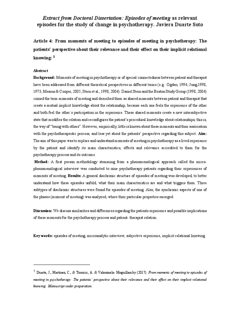 Episodes For The Study of Change in Psychotherapy. Javiera Duarte Soto ...