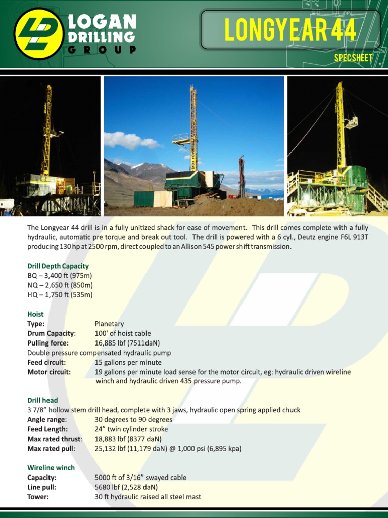 Logan Drilling Group Spec Sheet Longyear 44 PDF | PDF