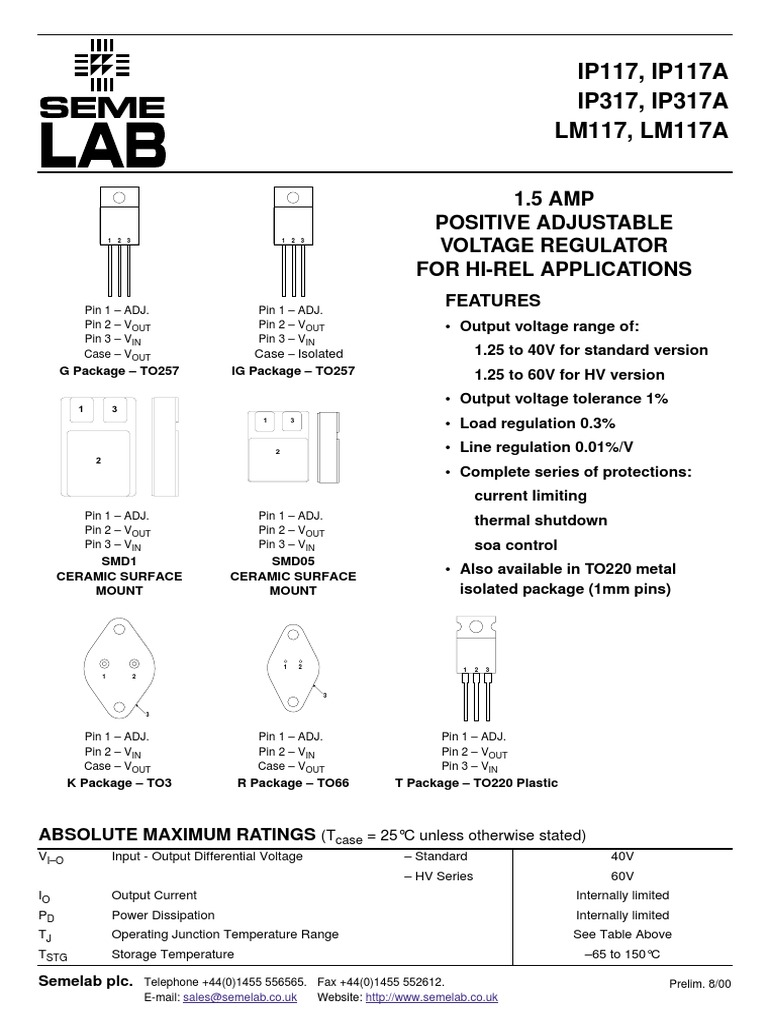 IP117, IP117A IP317, IP317A LM117, LM117A: 1.5 AMP Positive Adjustable ...