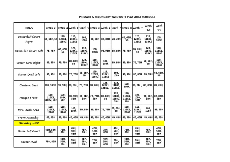 Primary & Secondary Yard Play Area Timetable 02-03-2020 | PDF | Sports ...