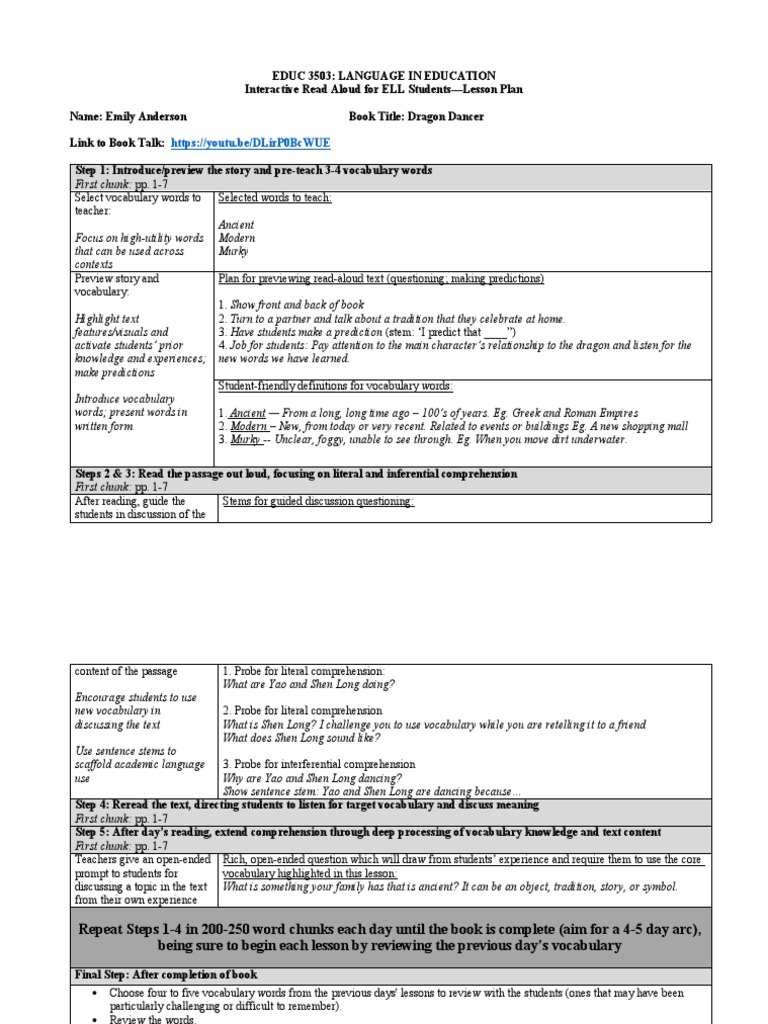 Interactive Read Aloud | PDF | Reading Comprehension | Vocabulary