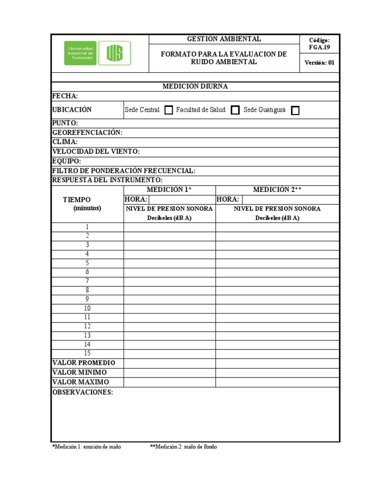 Formato de Medición de Ruido | PDF Formato de Medición de Ruido | PDF