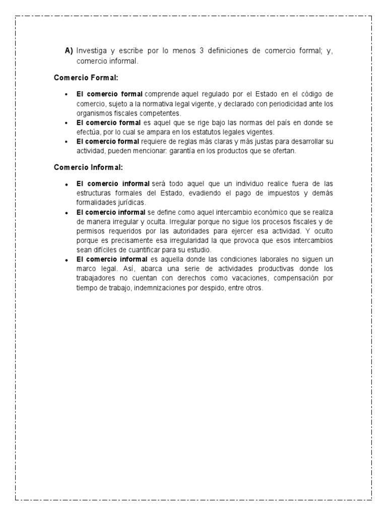 Definiciones de Comercio Formal e Informal | PDF | Negocios | Derecho