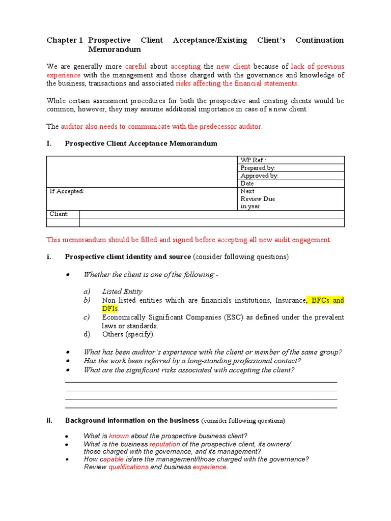 Prospective Client Acceptance Guidelines | PDF | Conflict Of Interest ...